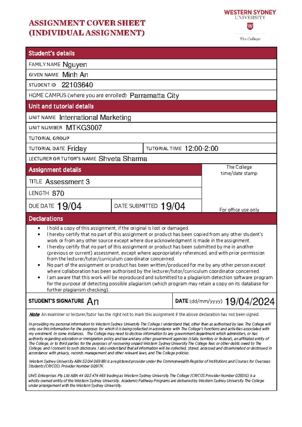 Assessment 3 Report 22103640 Minh An Nguyen - ASSIGNMENT COVER SHEET ...