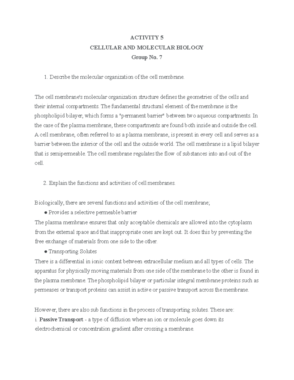 Activity 5 - Groupwork - ACTIVITY 5 CELLULAR AND MOLECULAR BIOLOGY ...