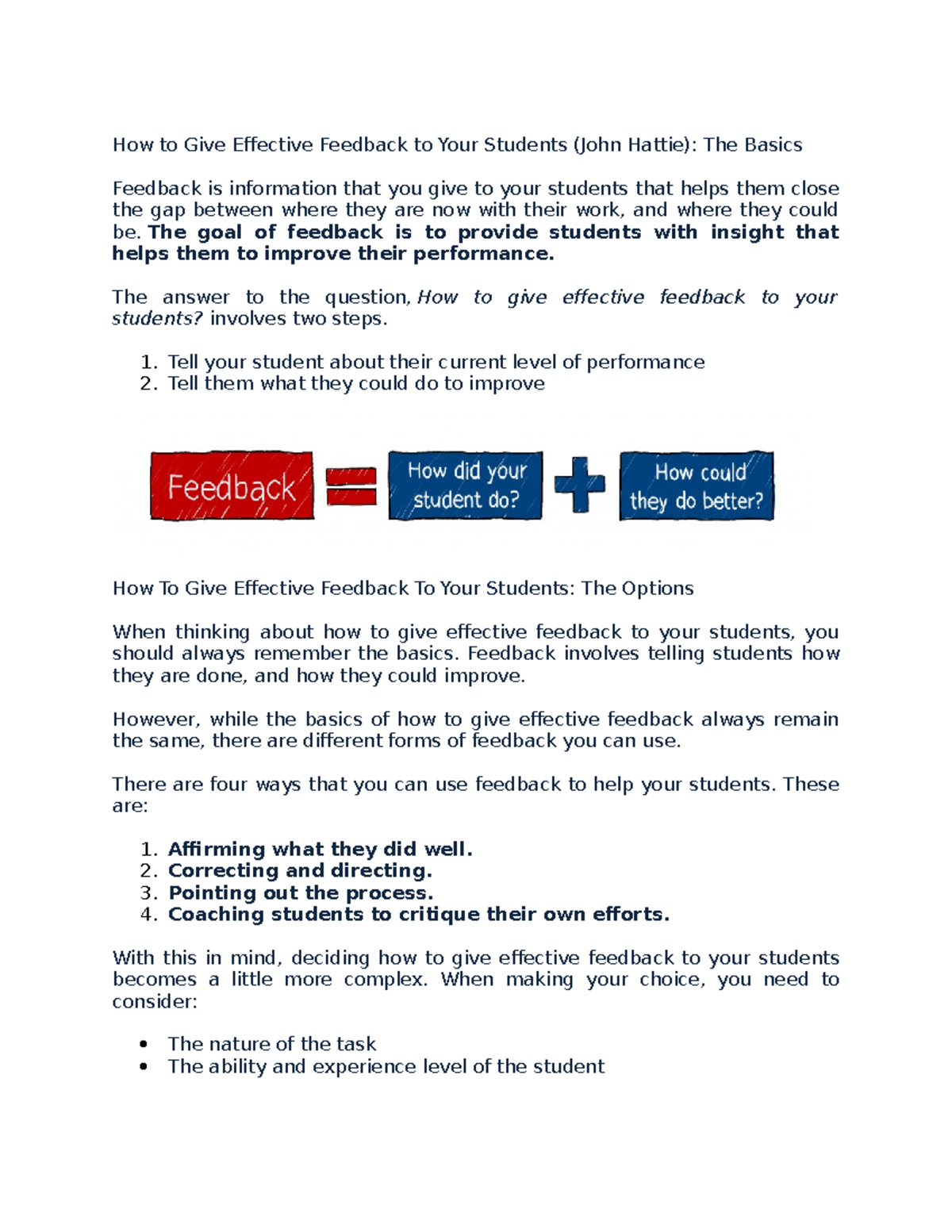 How to Give Effective Feedback to Your Students - The goal of feedback ...