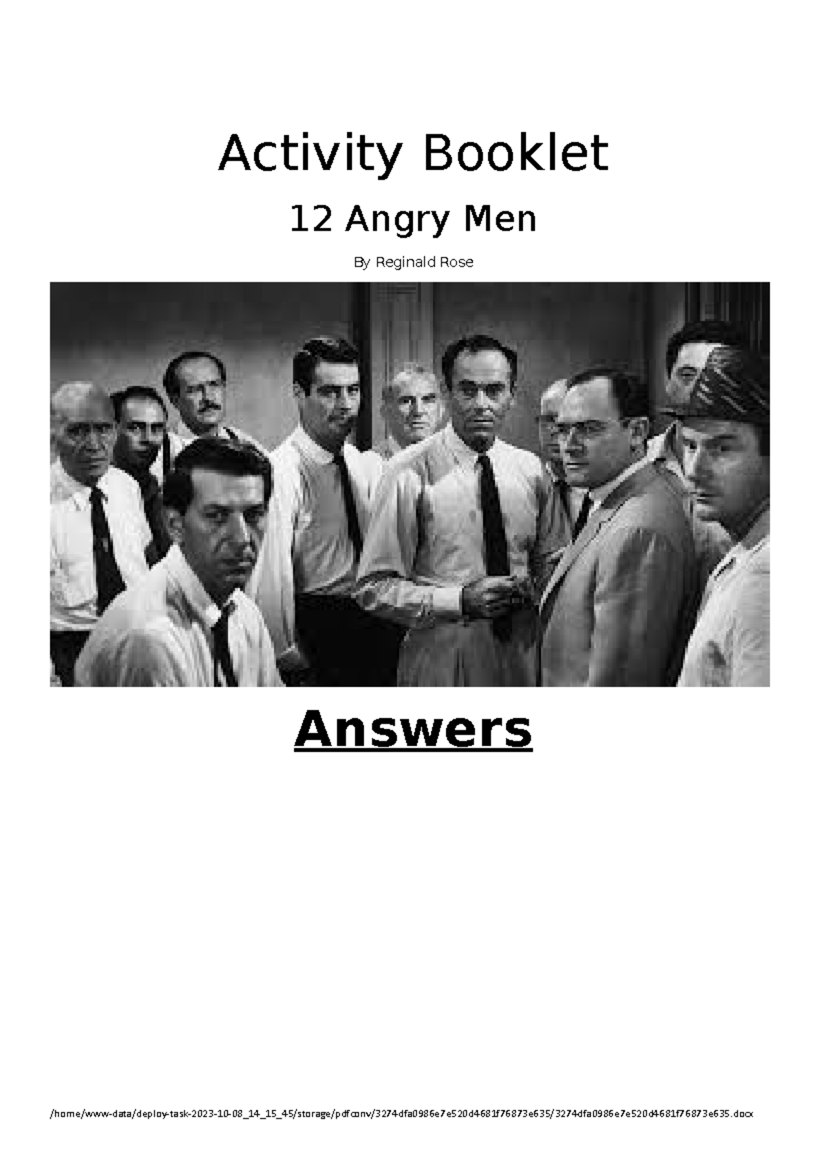 Answers 12 Angry Men - Activity Booklet - Activity Booklet 12 Angry Men ...