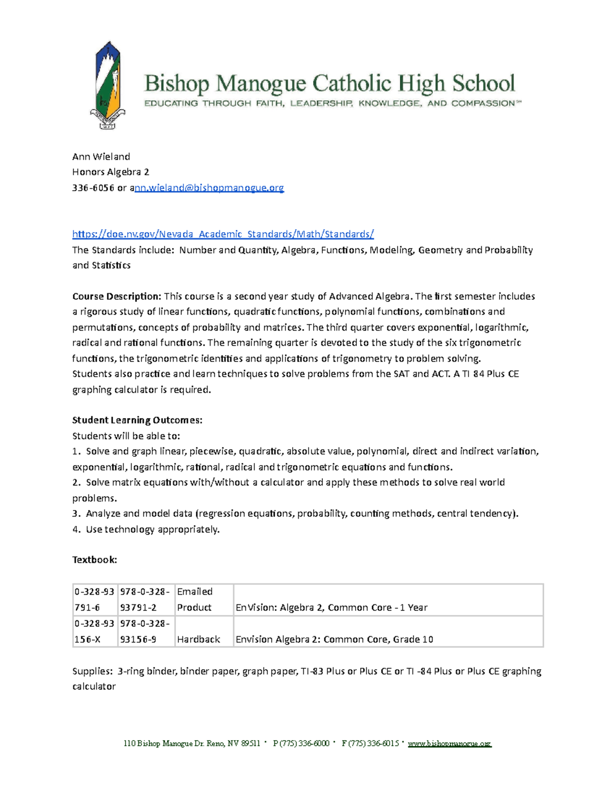 Syllabus-2023-2024 - Class notes - Ann Wieland Honors Algebra 2 336 ...