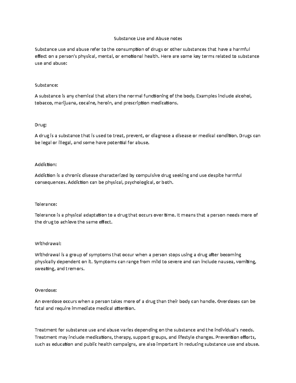 Substance Use and Abuse notes - Substance Use and Abuse notes Substance ...