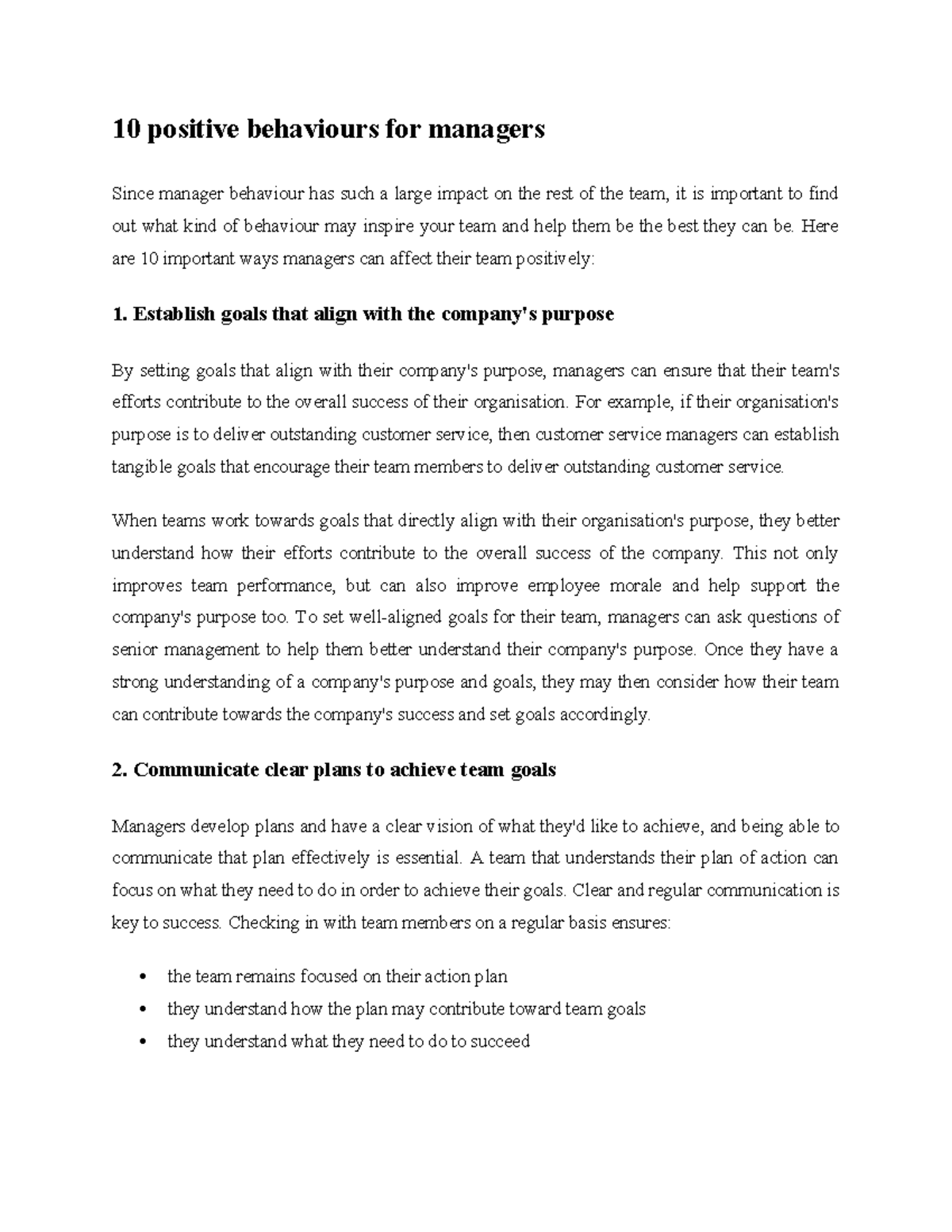 10 positive behaviours for managers - 10 positive behaviours for ...