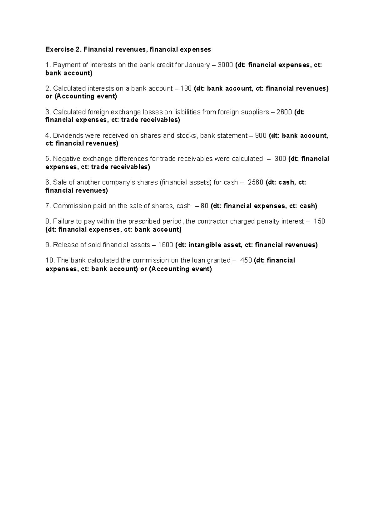 Exercise 2. Financial revenues, financial expenses - Exercise 2 ...