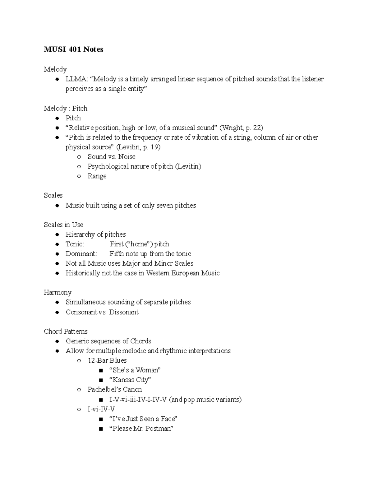 Music Notes 2 - MUSI 401 Notes Melody LLMA: “Melody is a timely ...