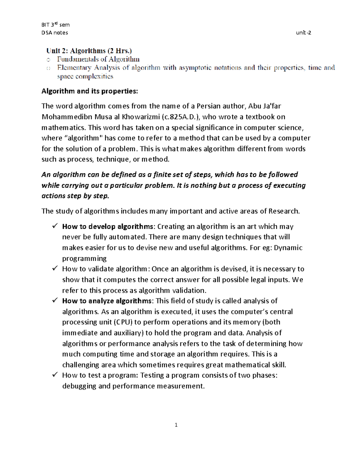 Unit 2 Algorithms Bitinfo Nepal Dsa Notes Unit Algorithm And Its Properties The Word