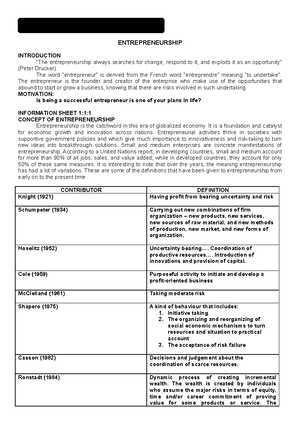 Definitions of Entrepreneurship - Definition of Entrepreneurship ...