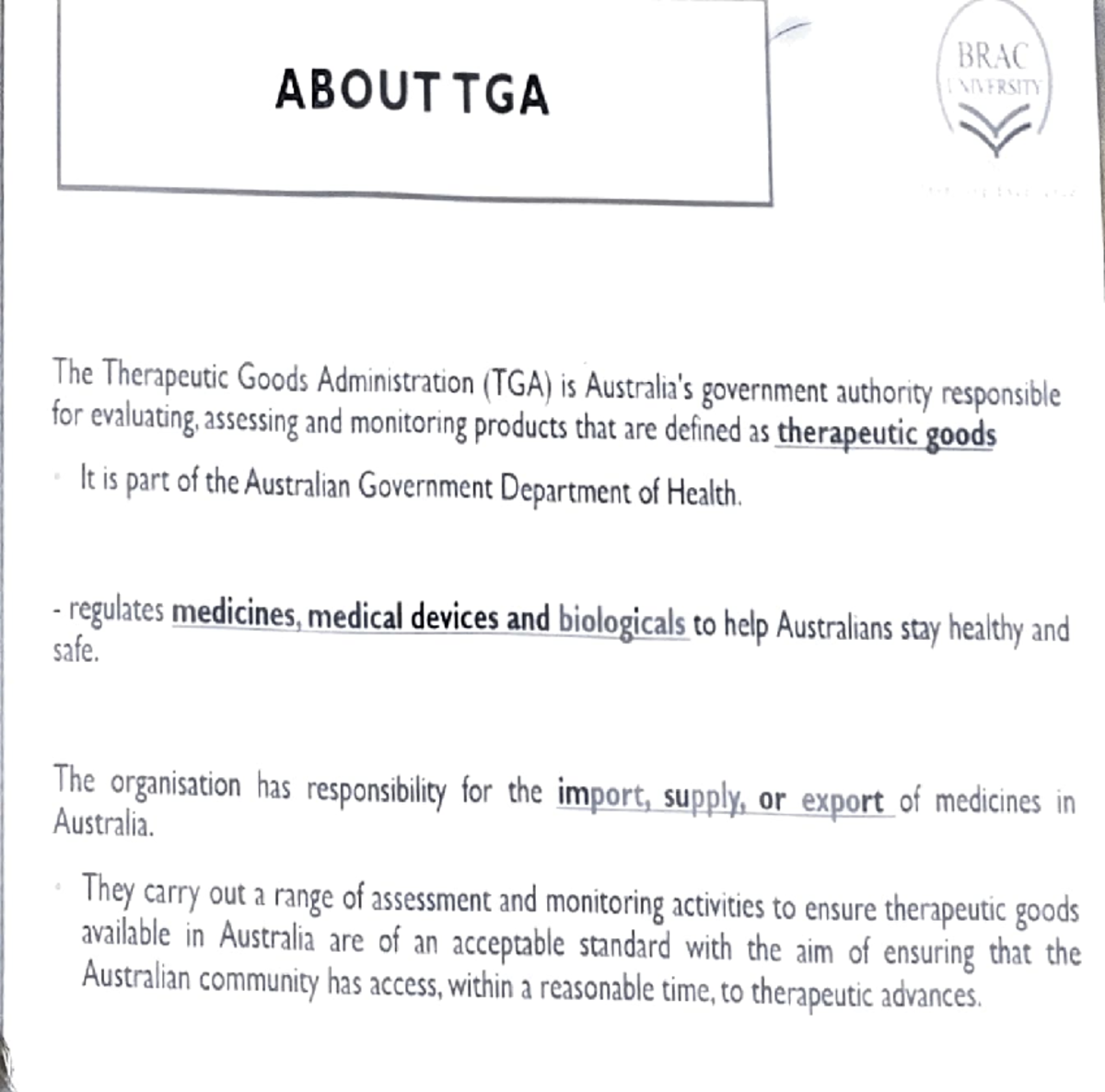 TGA - Tga and its function - ABOUT TGA BRAC IIVERSITY The ...