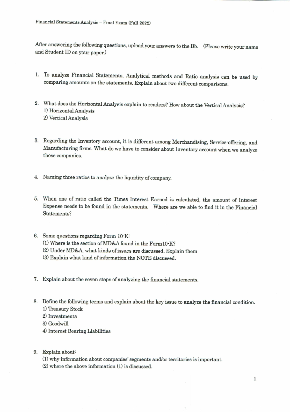 2022 final exam FS analysis KGU - Financial Statements Analysis - Studocu