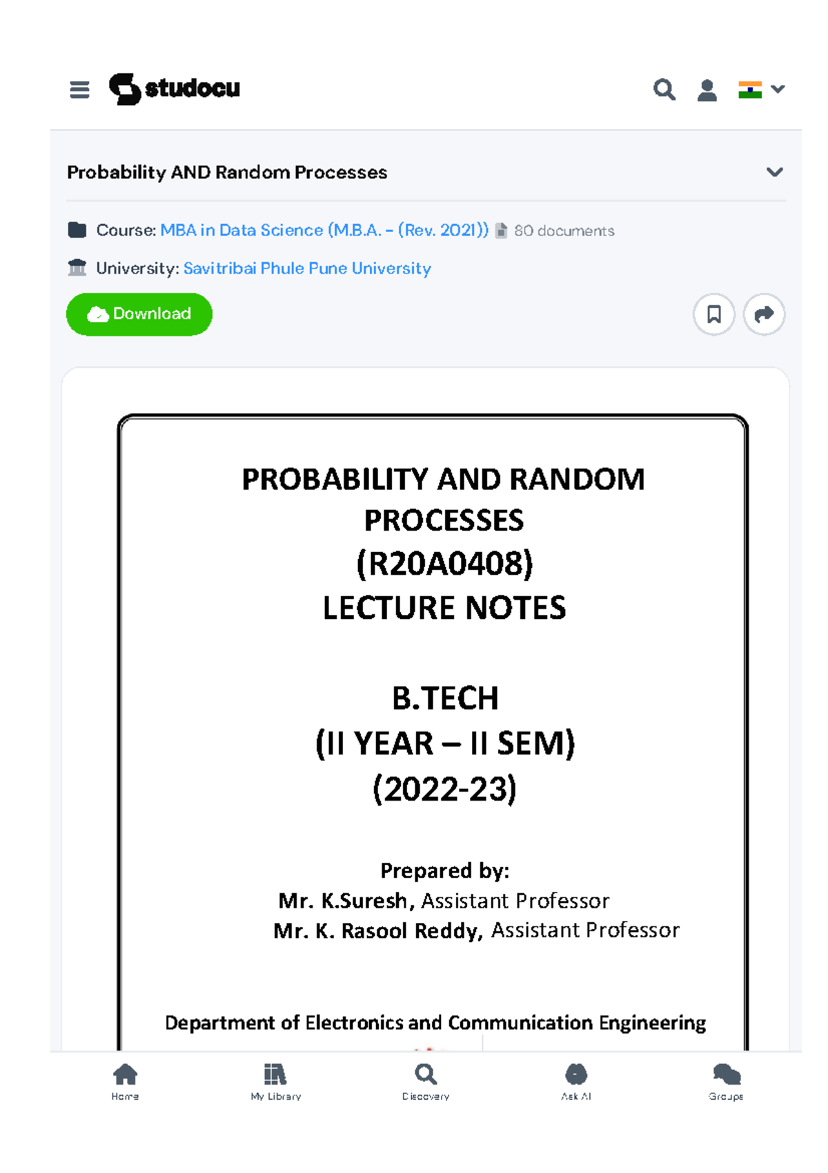 Www Studocu Com In Summary Probability 1 Probability And Random
