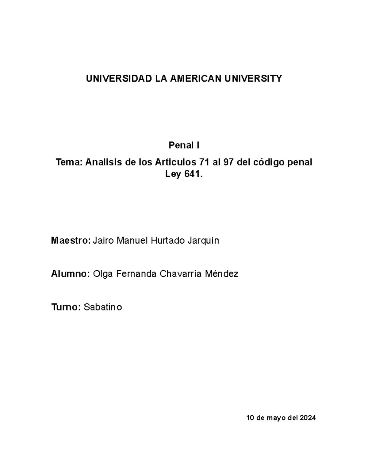 Analisis de los articulos 71 al 97 ley 641 - UNIVERSIDAD LA AMERICAN ...