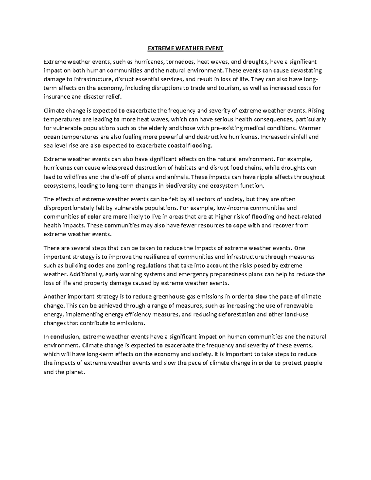 Article 1 - EXTREME WEATHER EVENT Extreme weather events, such as ...