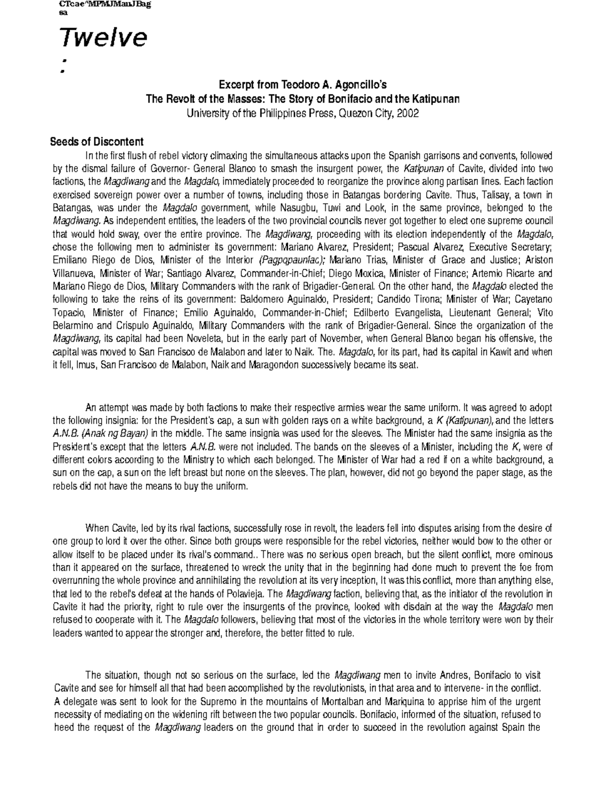 GEC HIST The Revolt of the Masses by Teodoro A. Agoncillo - Excerpt ...