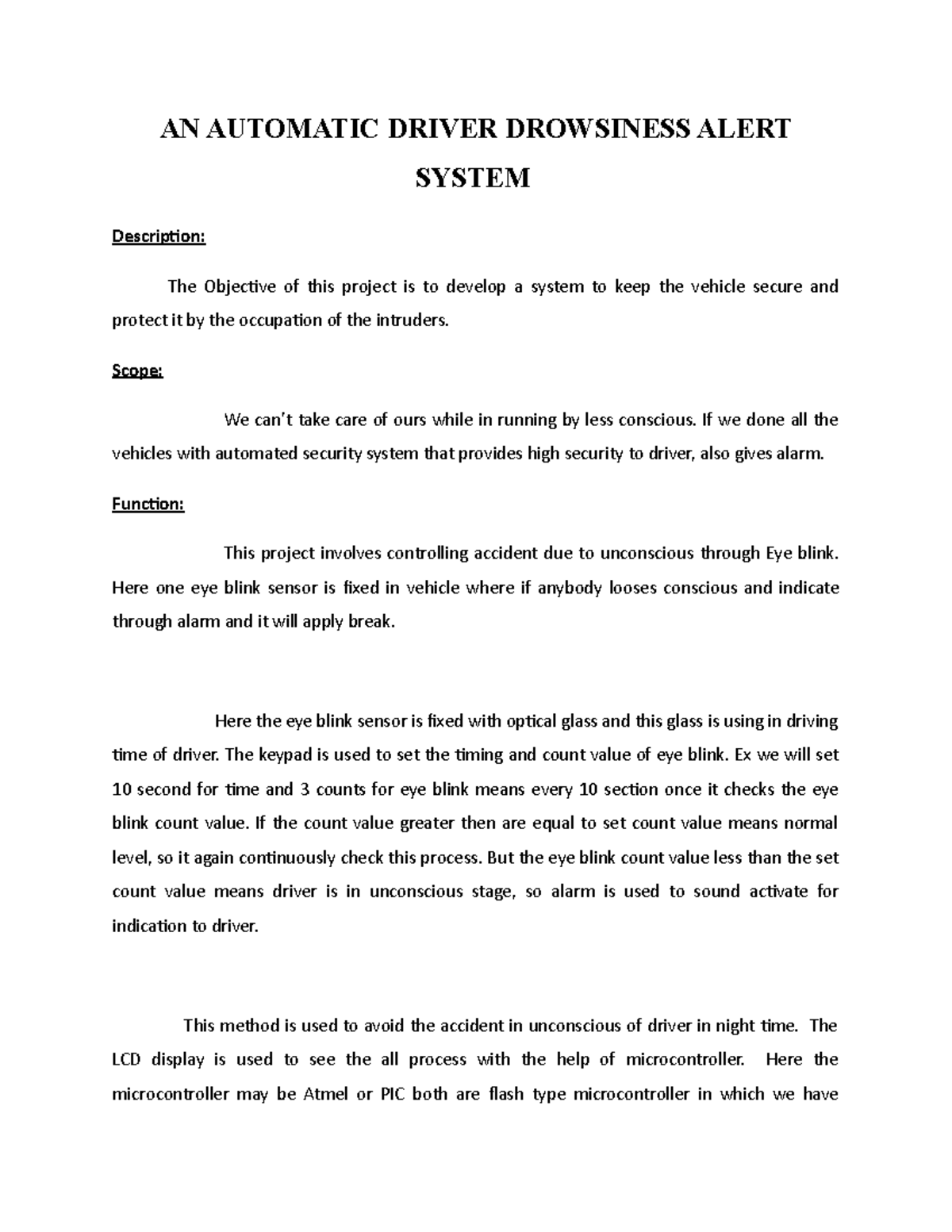 Driver monitor - project - AN AUTOMATIC DRIVER DROWSINESS ALERT SYSTEM ...