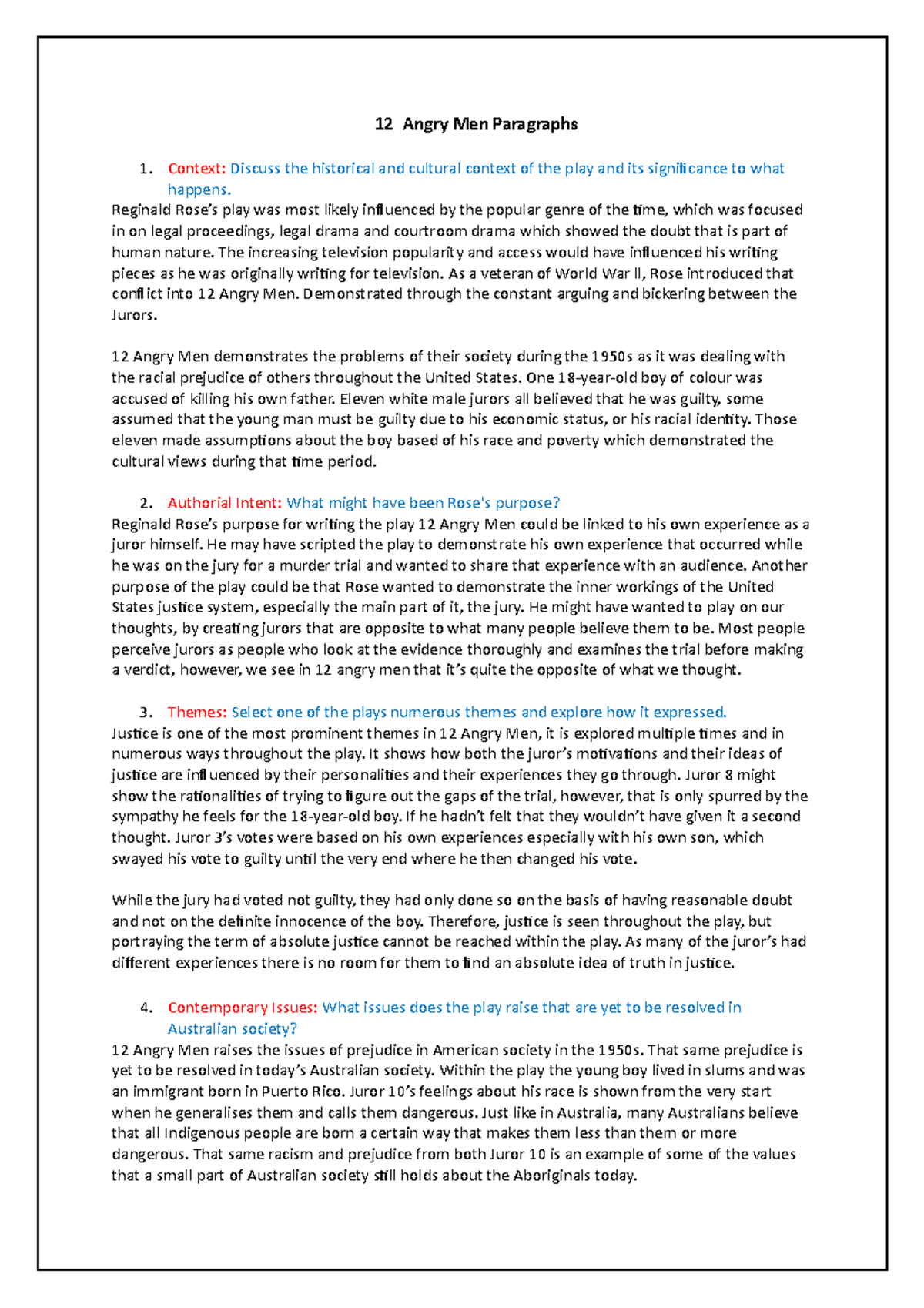 12 Angry Men Paragraphs - 12 Angry Men Paragraphs Context: Discuss the ...