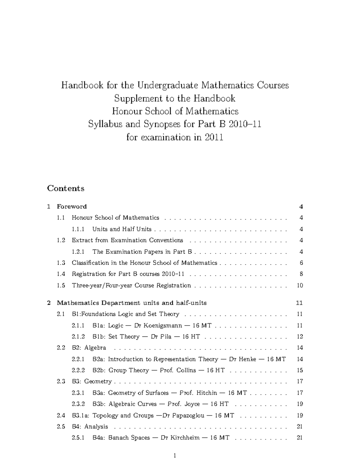Part B 2010-11 - math courses oxford university - Handbook for the ...