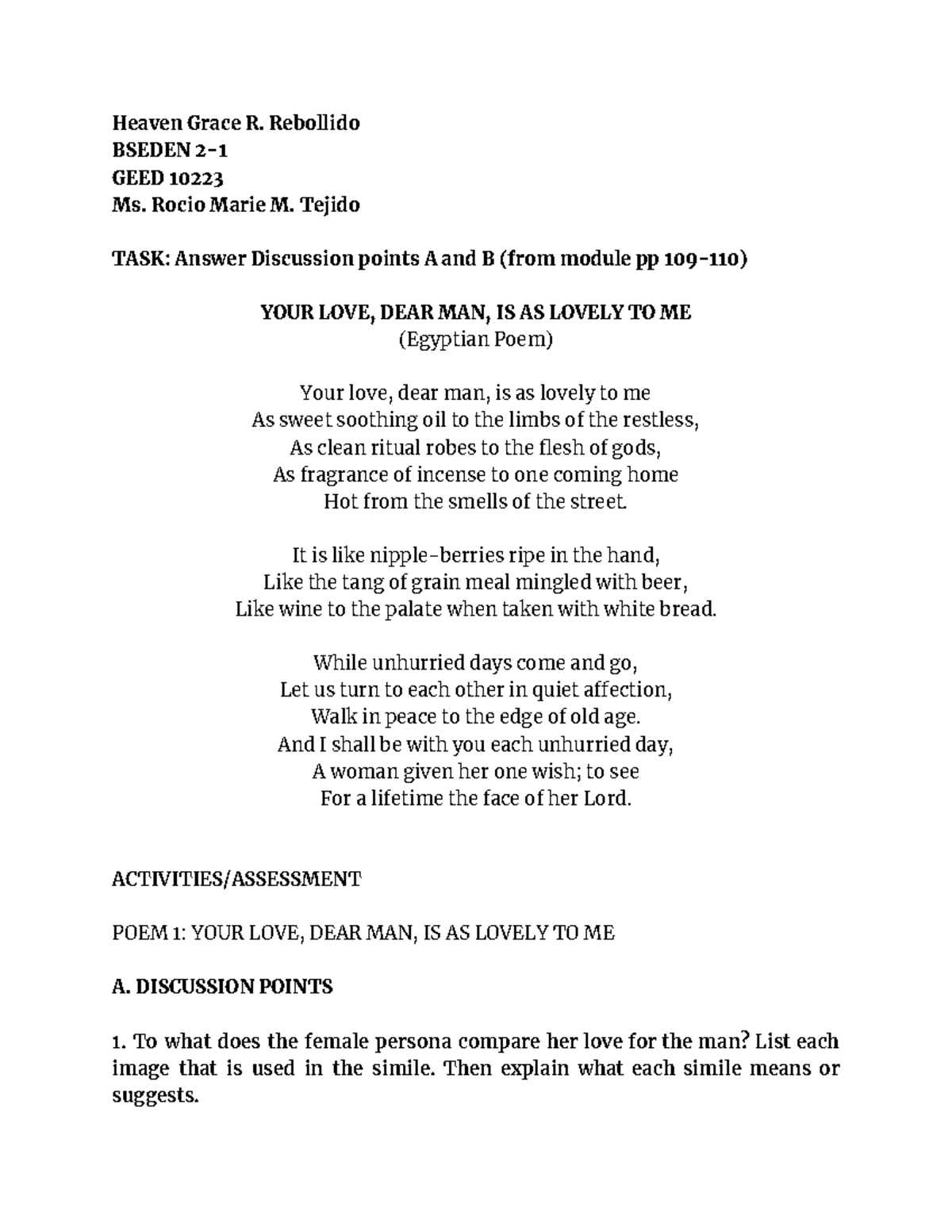 Poetry Analysis - Heaven Grace R. Rebollido BSEDEN 2- GEED 10223 Ms ...