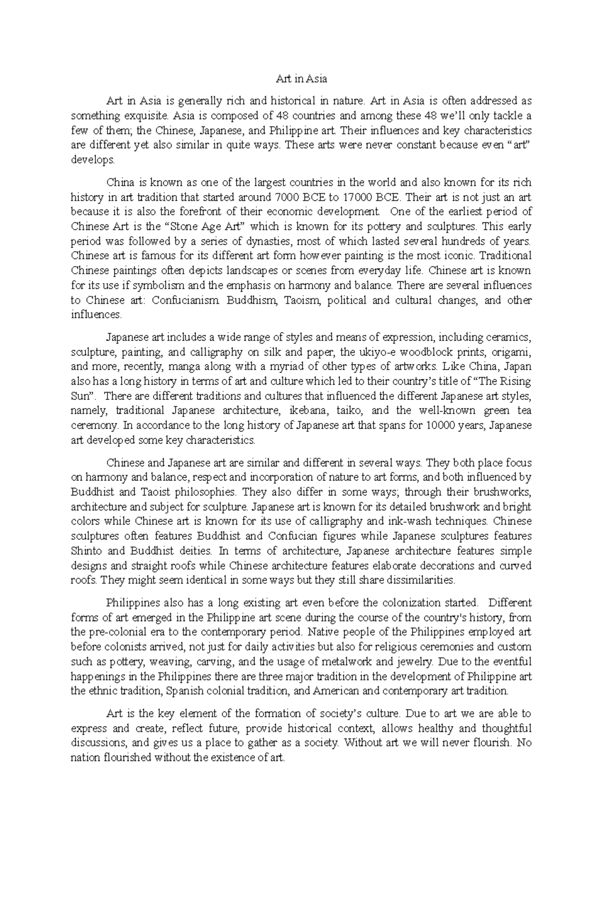 ART IN ASIA ( Reflection) - Art in Asia Art in Asia is generally rich ...