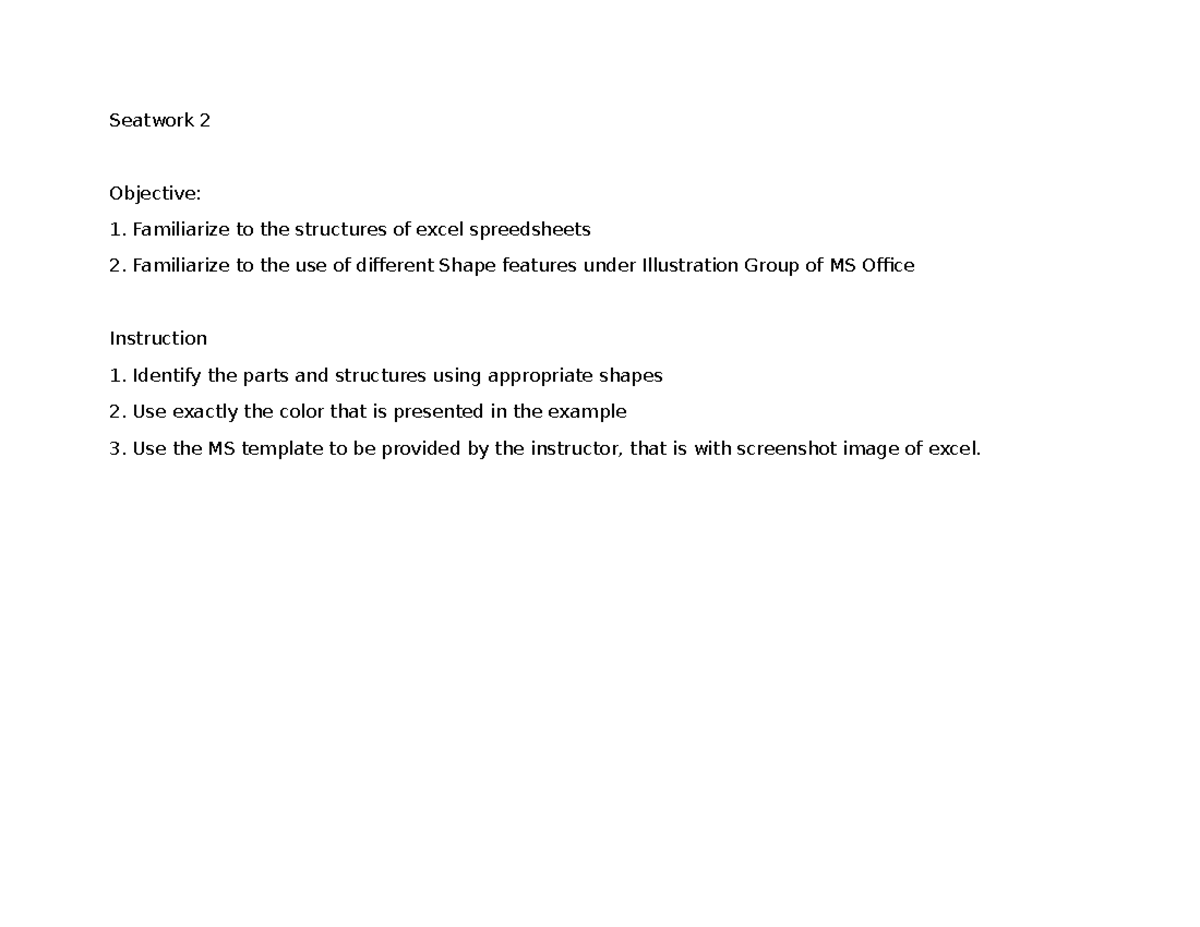Seatwork 2 Familiarization to Shape Features and Excel Structure ...
