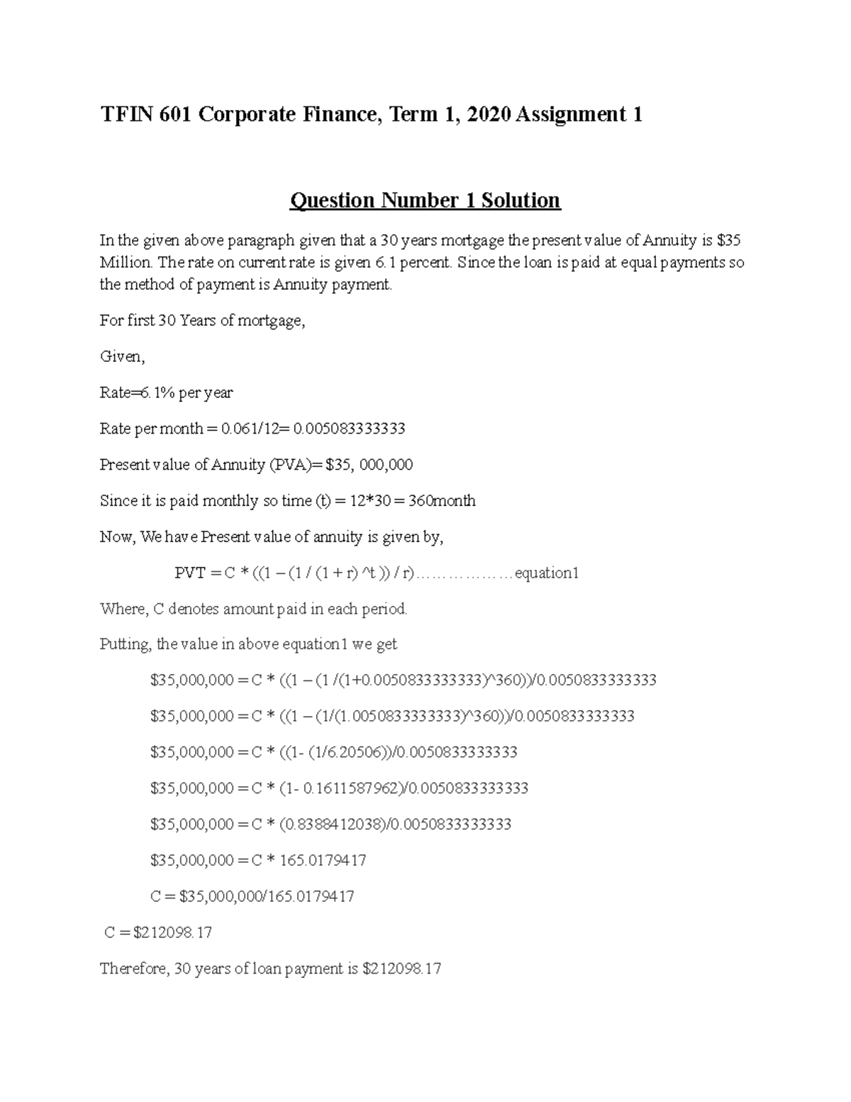 Corporate Finance Assignment Solutions - Studocu