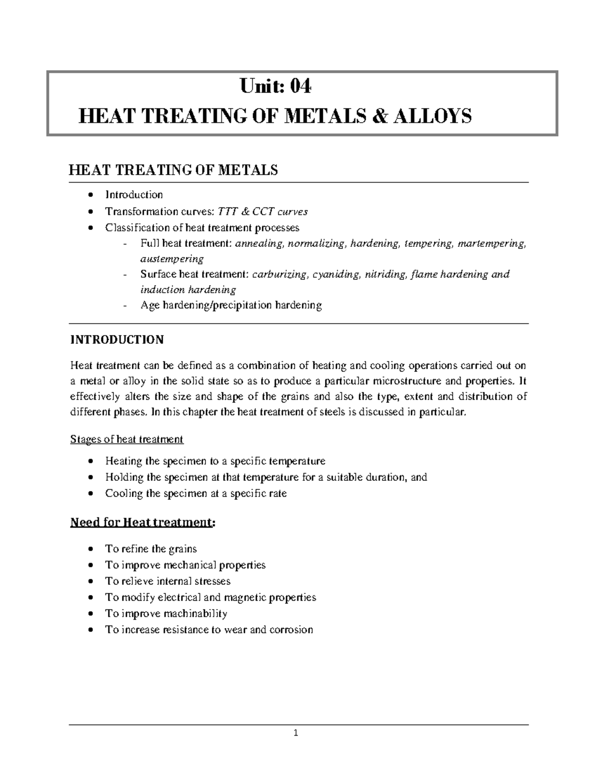 Unit 4 (MSM) HEAT Treatment - HEAT TREATING OF METALS Introduction ...