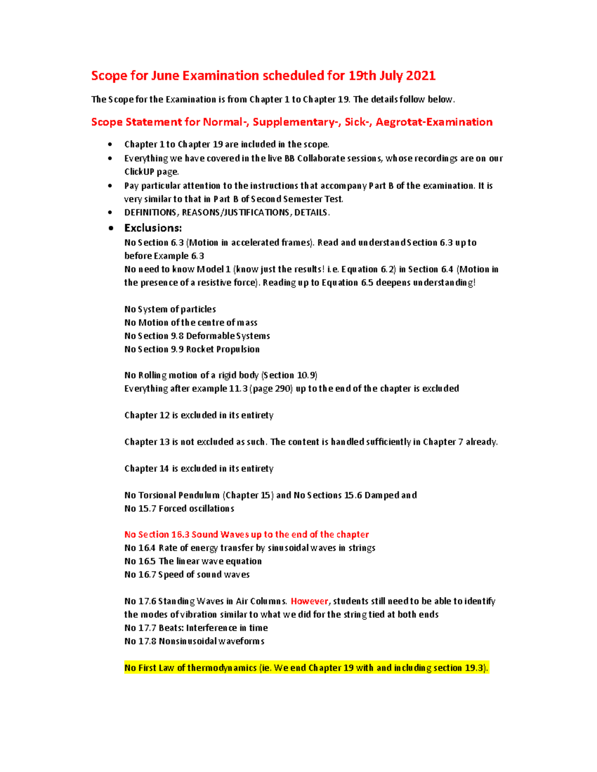 On the Scope for 2021 FSK Normal Exam, Supplementary and Aegrotat Exams ...