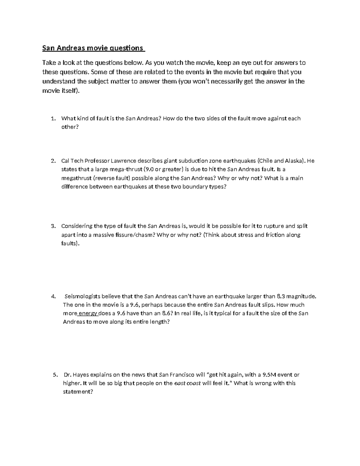 MQ San Andreas -1 - San Andreas movie questions Take a look at the ...