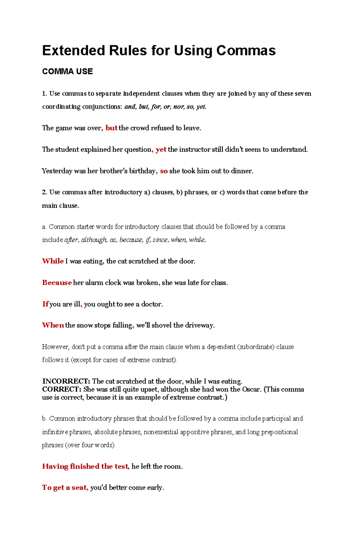 Extended Rules for Using Commas - The game was over, but the crowd ...