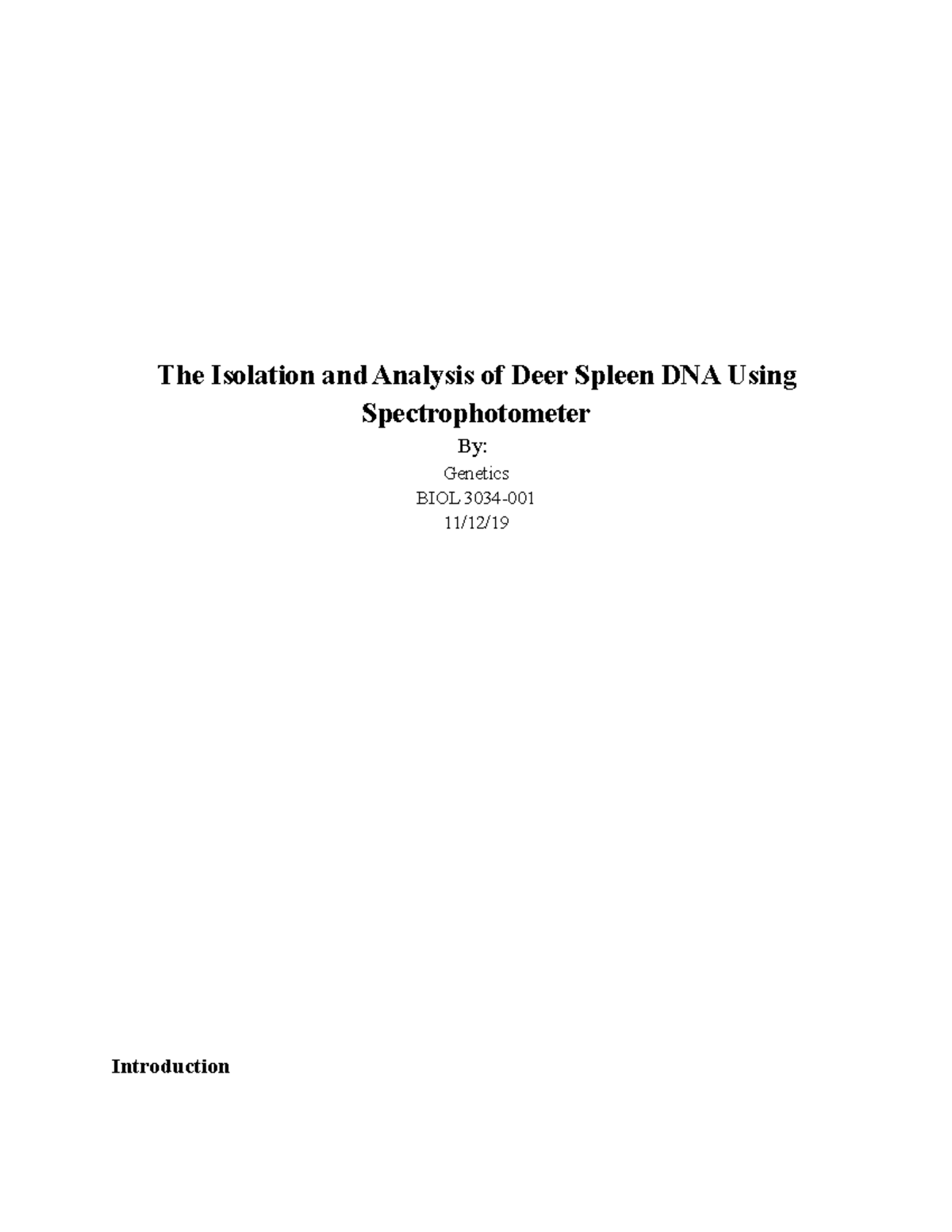 DNA Isolation Lab - The Isolation and Analysis of Deer Spleen DNA Using ...