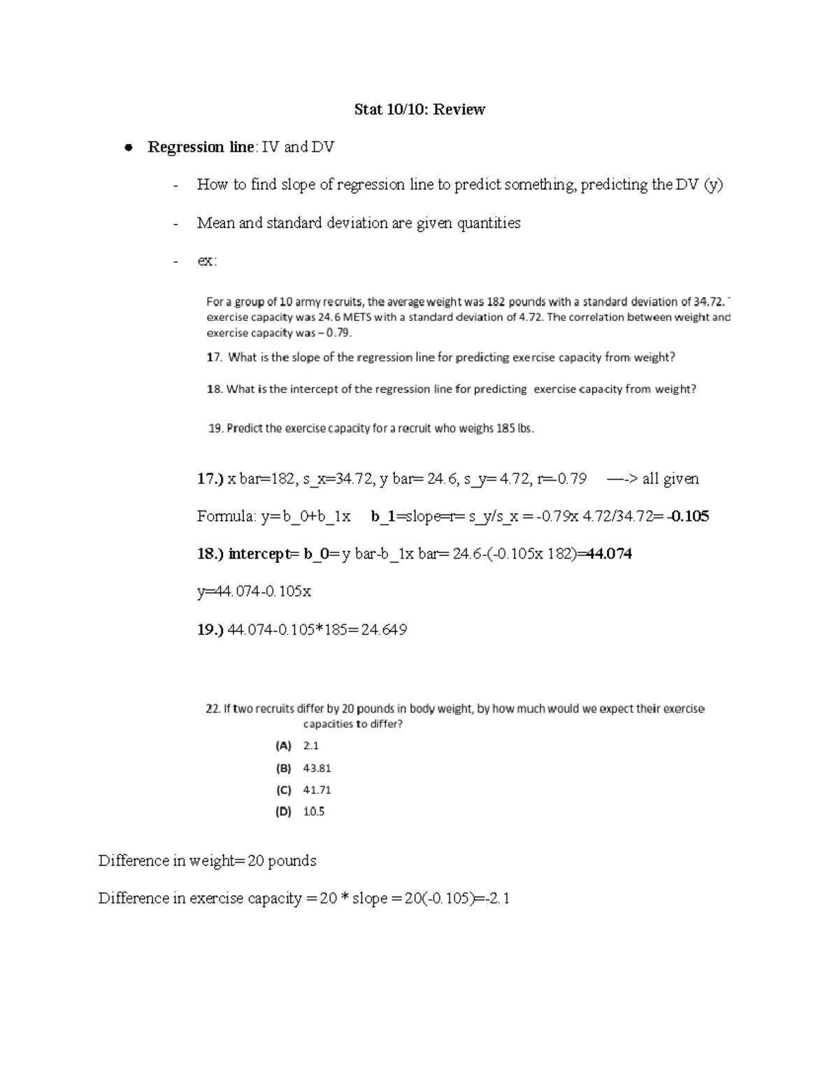 Stat 10 10 Review - Professor Mathew - Stat 10/10: Review Regression ...