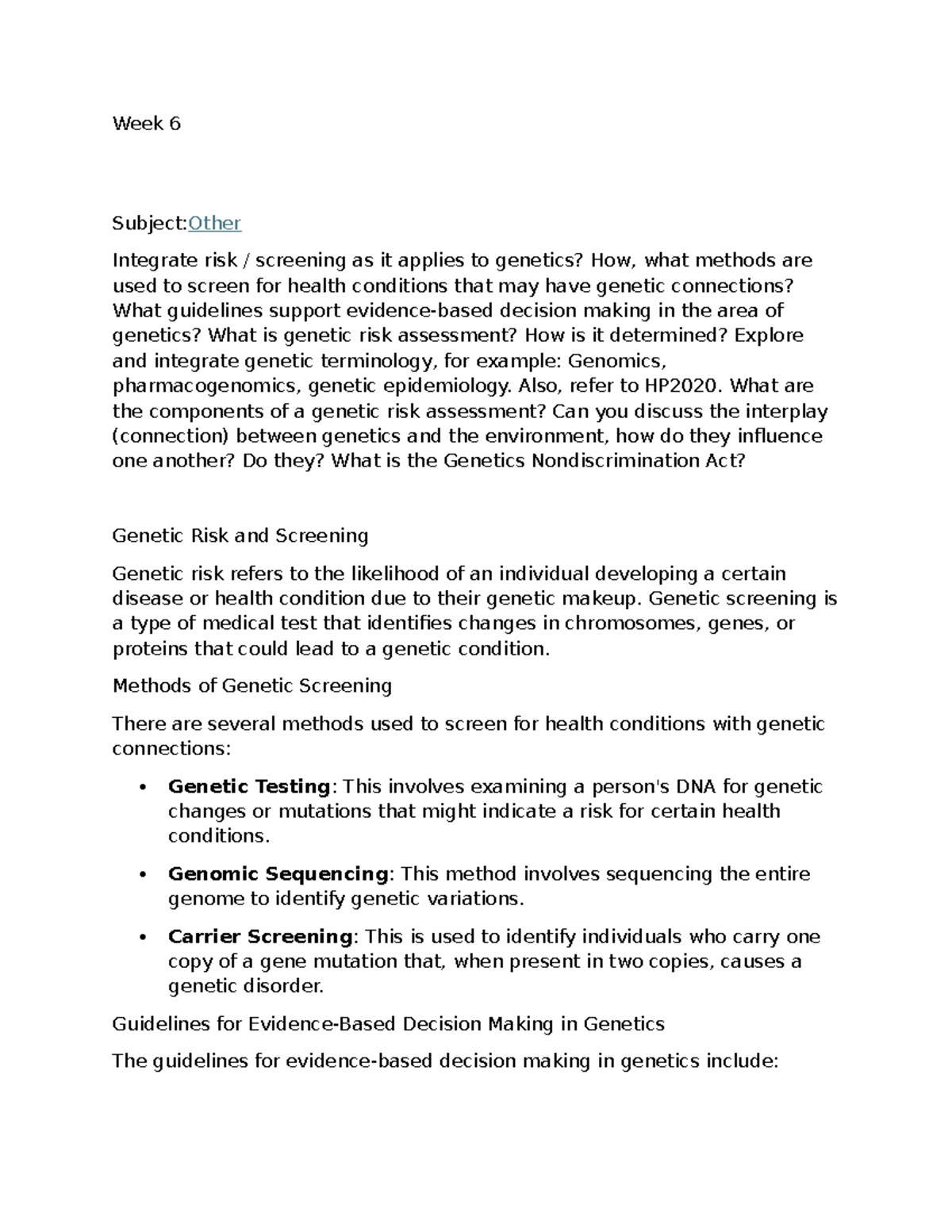 Week 6 503 - Objectives week 6 - Week 6 Subject:Other Integrate risk ...