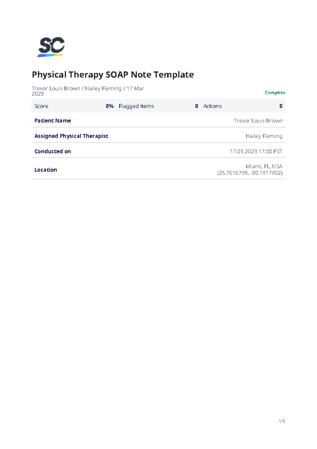 Physical Therapy SOAP Note Template Sample Report Safety Culture ...