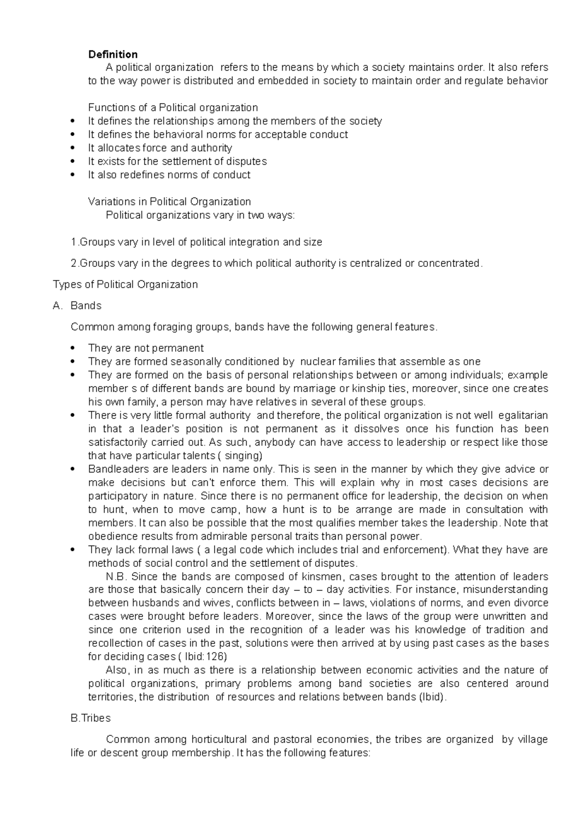 Socio-Anthropology - Definition A political organization refers to the ...