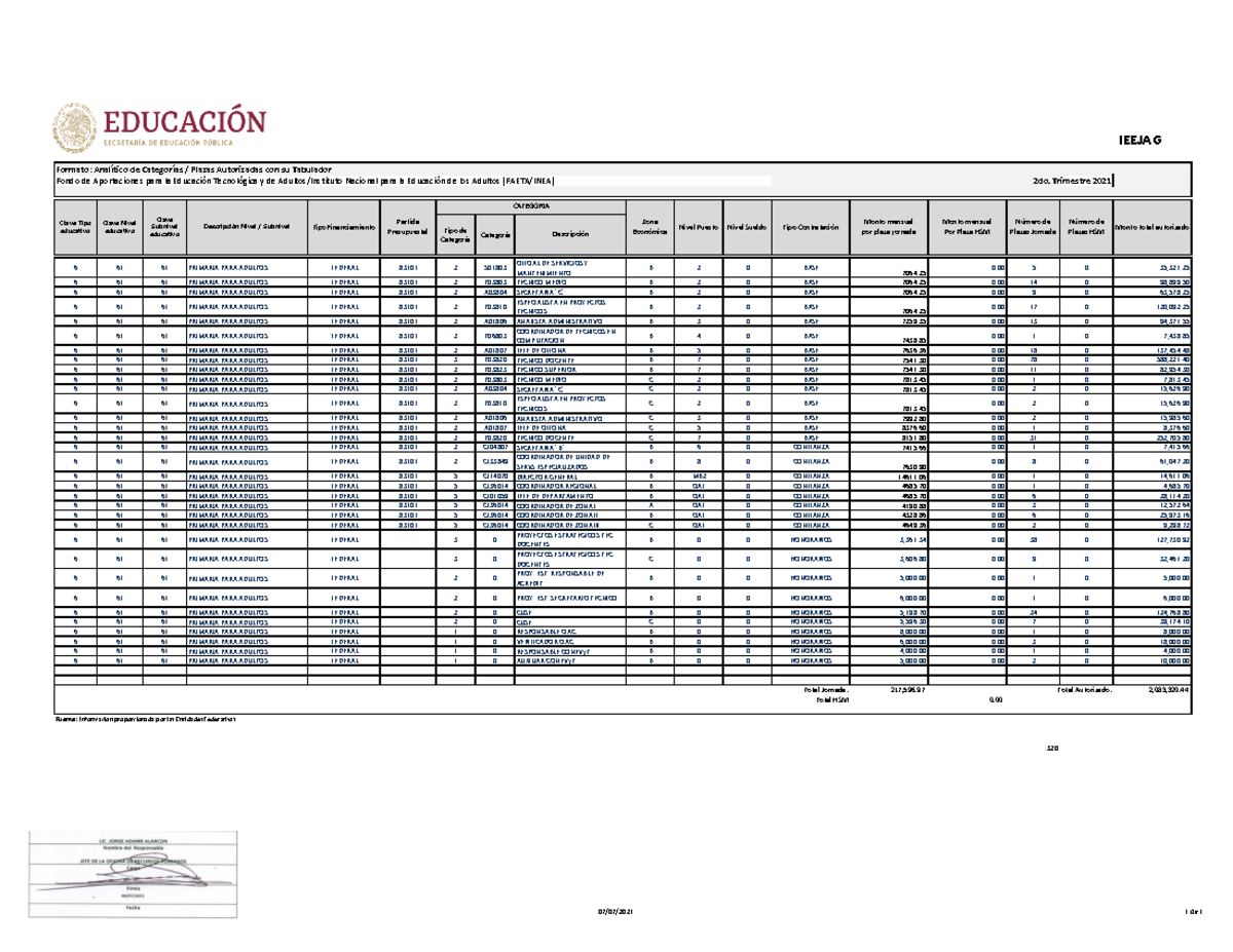Tabulador - es importante - Formato: Analítico de Categorías / Plazas ...