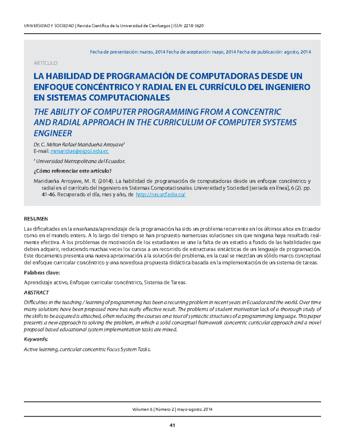 Habilidades de Programación - Volumen 6 | Número 2 | mayo-agosto, 2014 ...