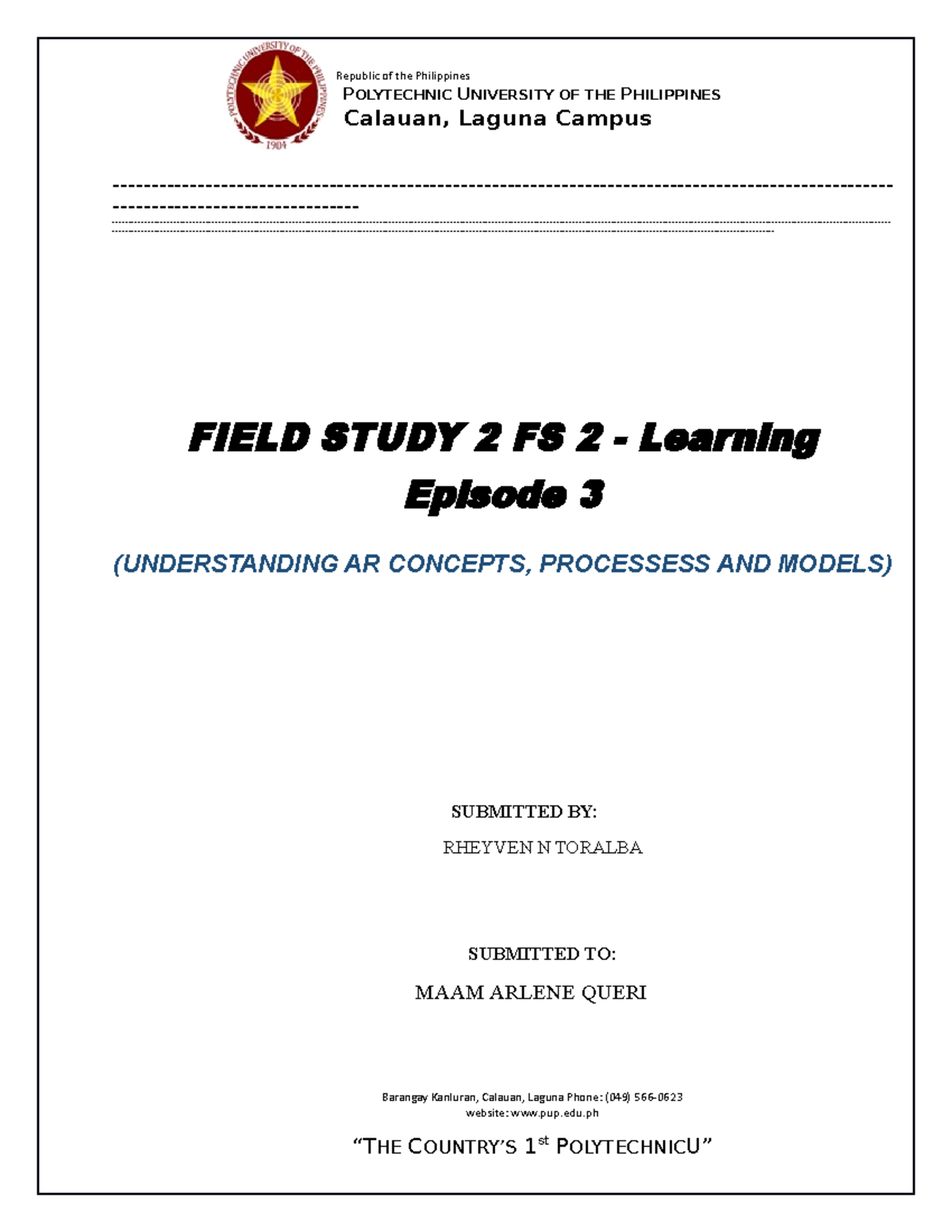 Rheyventoralba FS 2 Episode 3 - Action Research - Republic of the Philippines POLYTECHNIC ...