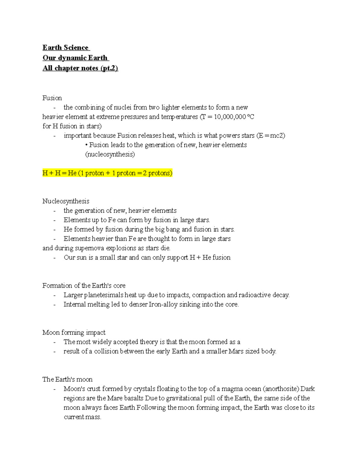 Earth Science All chapter notes (pt - Earth Science Our dynamic Earth ...