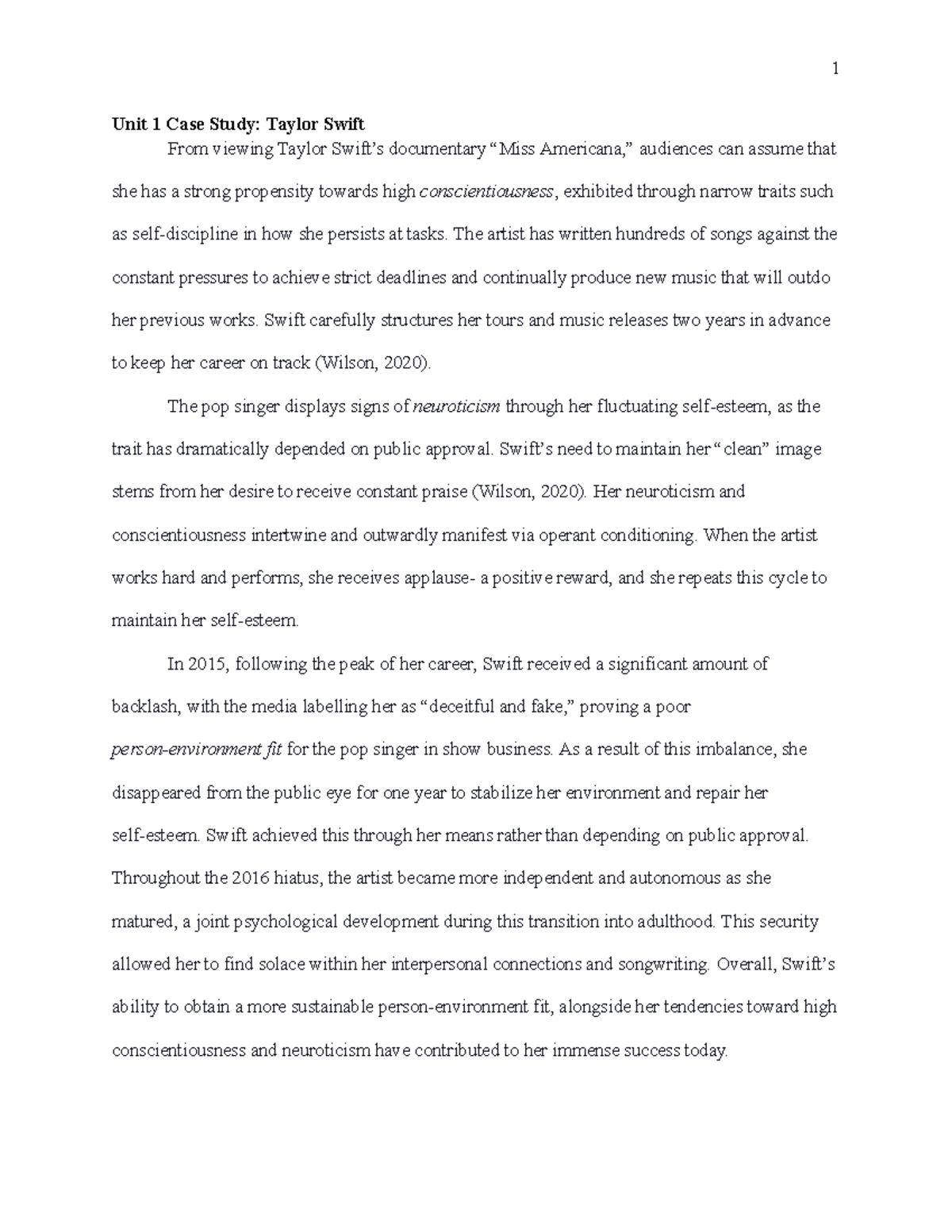 Unit 1 Case Study Taylor Swift - 1 Unit 1 Case Study: Taylor Swift From ...