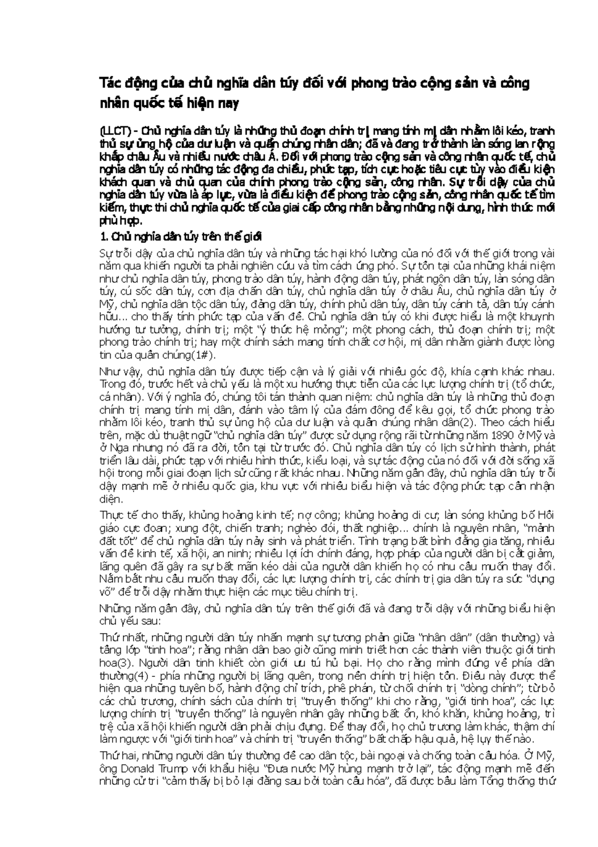 Tác động của CNDT đối với PTCS&CNQT hiện nay - Tác đ ộng c ủa ch ủ nghĩa dân túy đ ối v ới phong ...