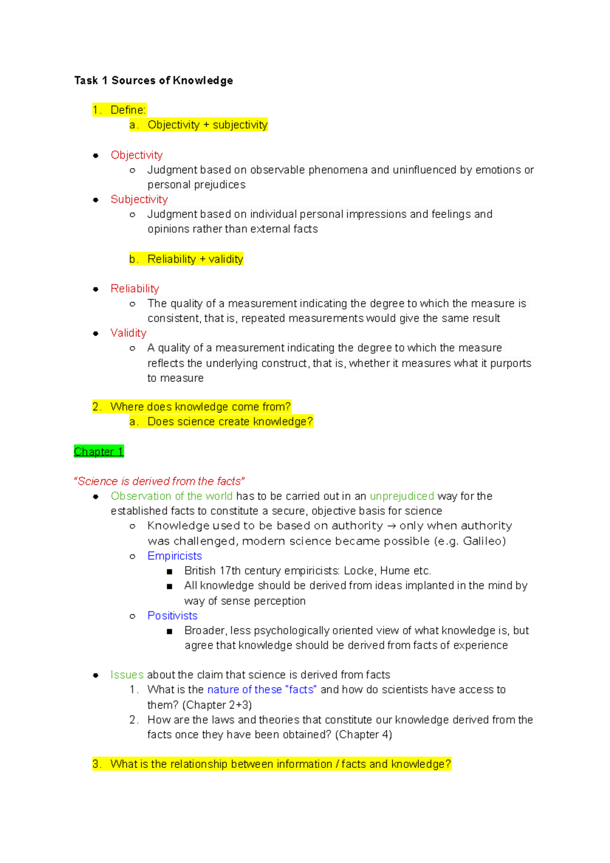 Task 1 Sources of Knowledge - Task 1 Sources of Knowledge Define: a ...