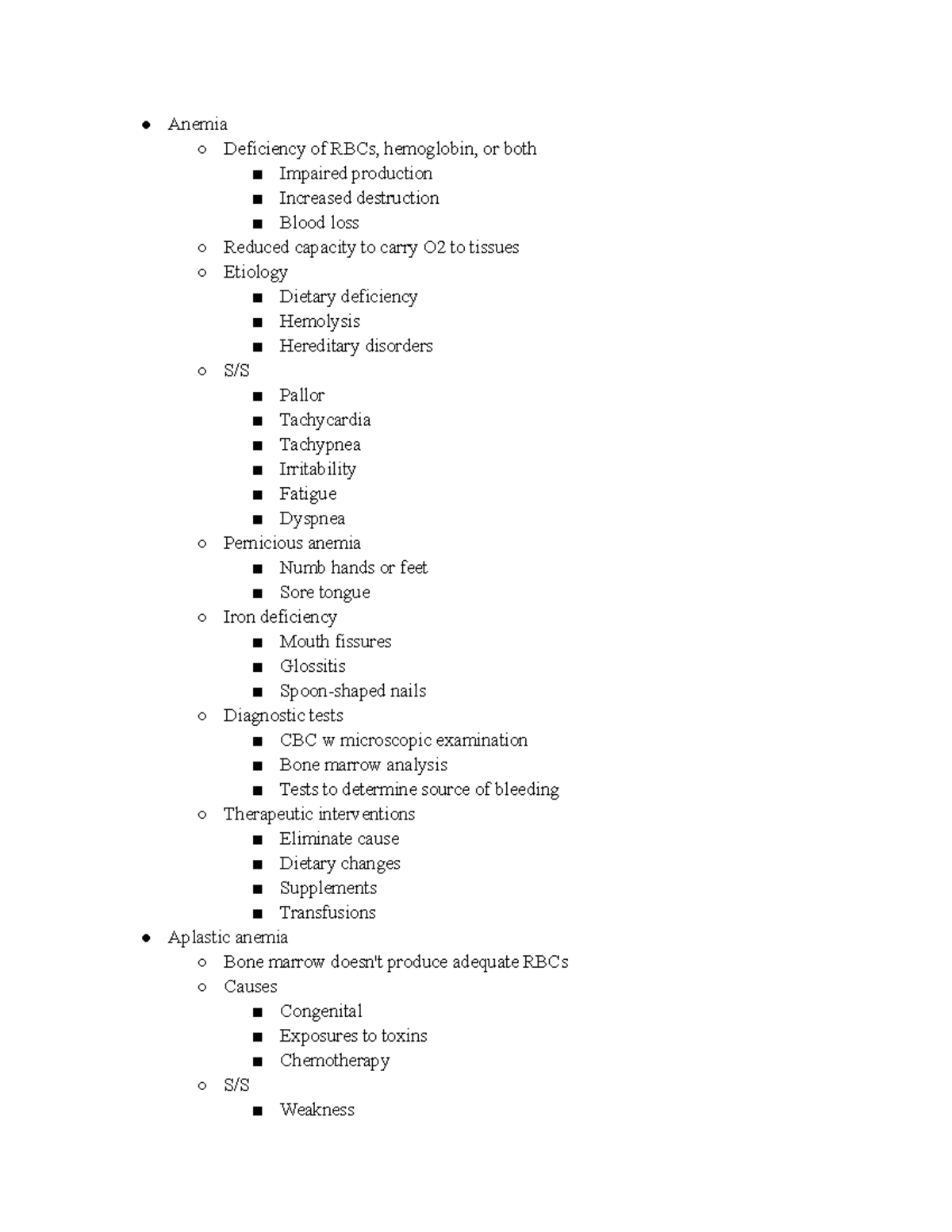 All nursing care of hematologic disorders - Anemia Deficiency of RBCs ...