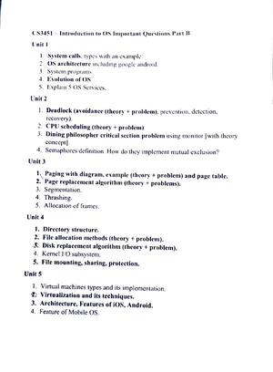 CS3451 Introduction to Operating Systems Two Mark Questions 1 - PANIMALAR INSTITUTE OF ...