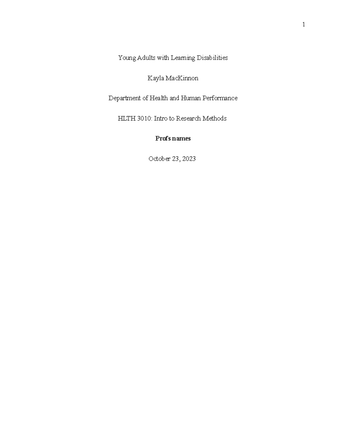 Assignment 1 draft - Young Adults with Learning Disabilities Kayla ...