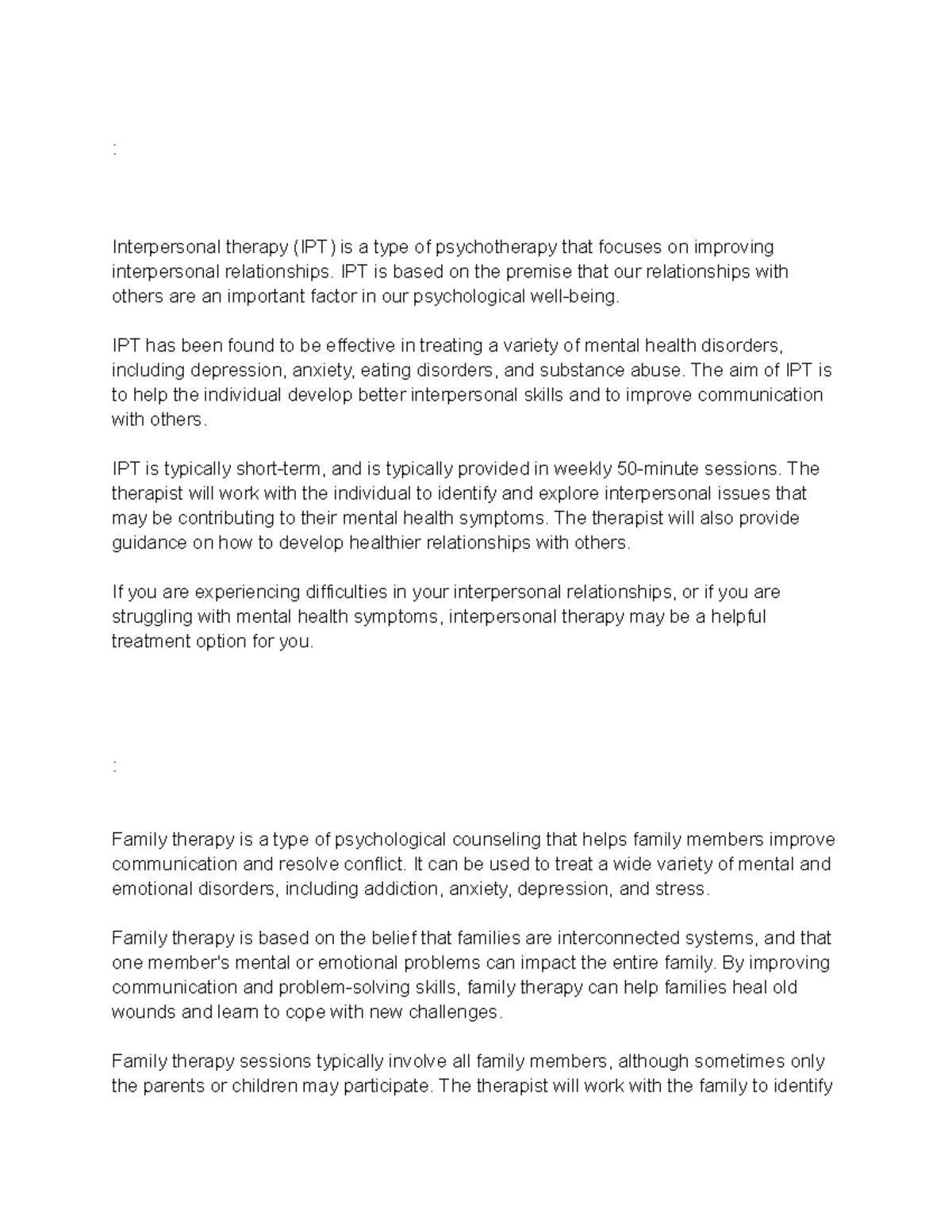 Child Clinical Psychology course outline - : Interpersonal therapy (IPT ...