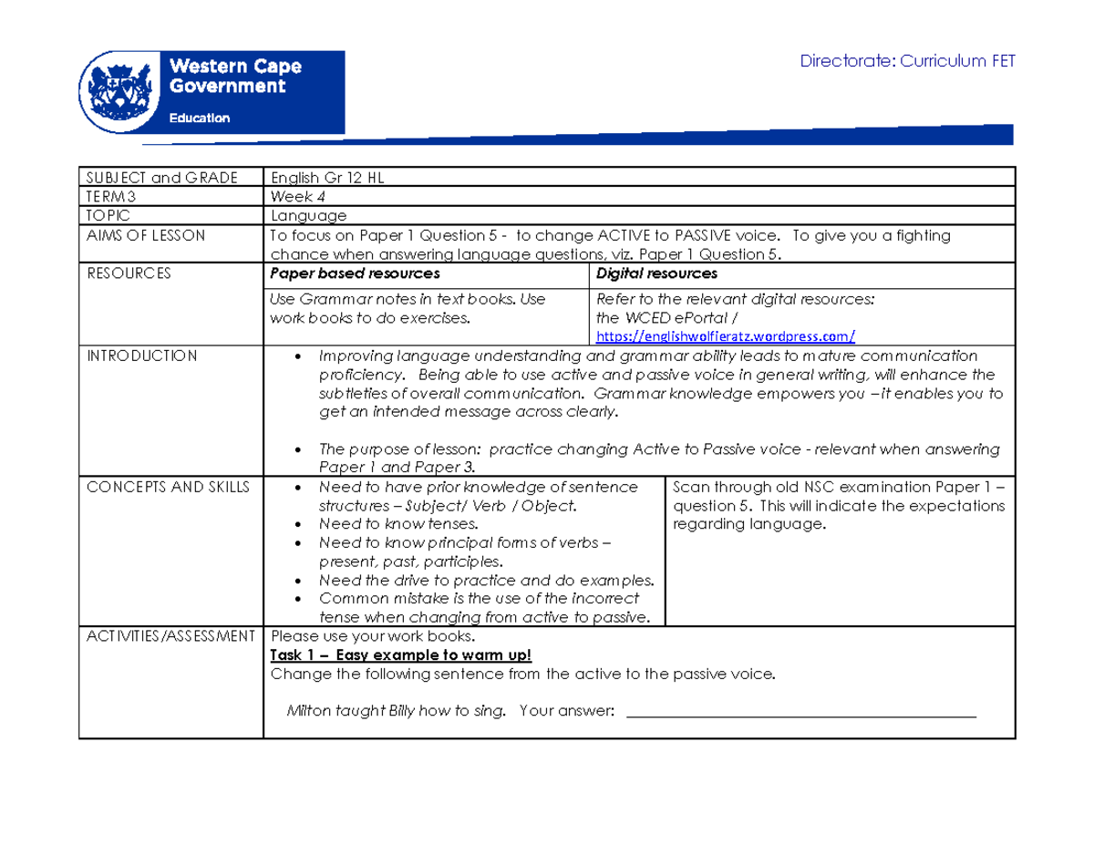 English HL Grade 12 Term 3 Week 4 2020 - Directorate: Curriculum FET ...