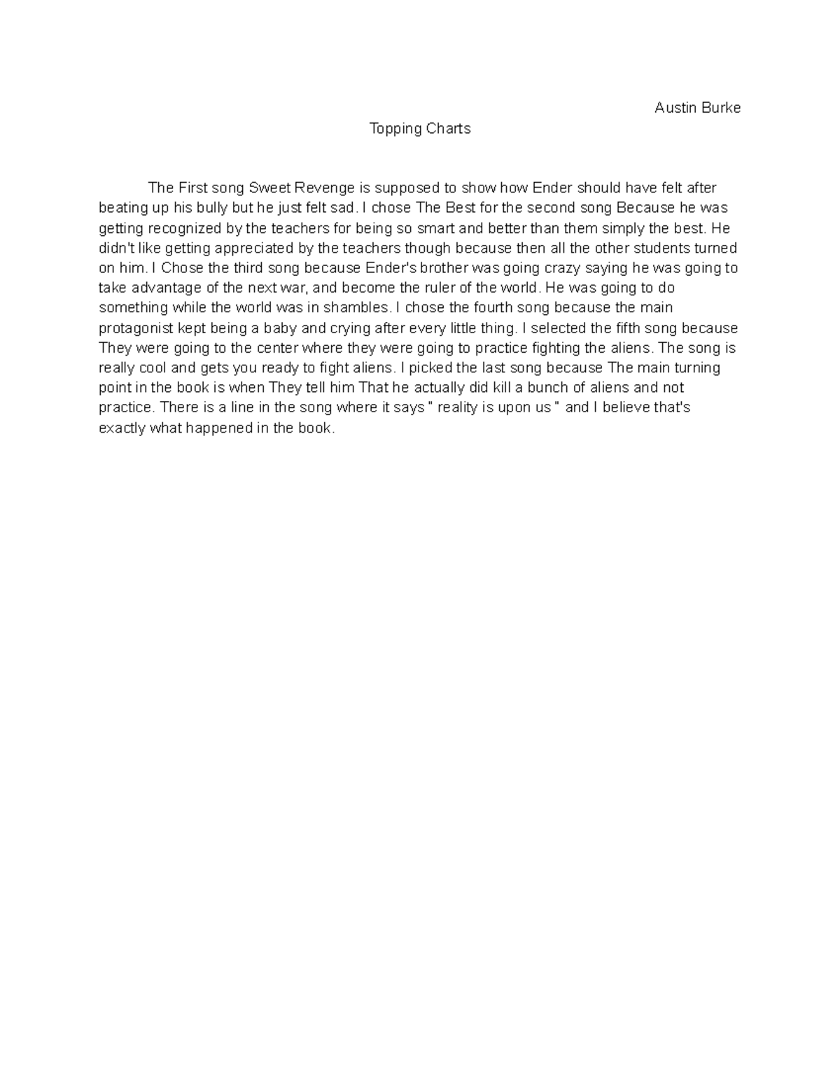 topping charts for English - Austin Burke Topping Charts The First song ...