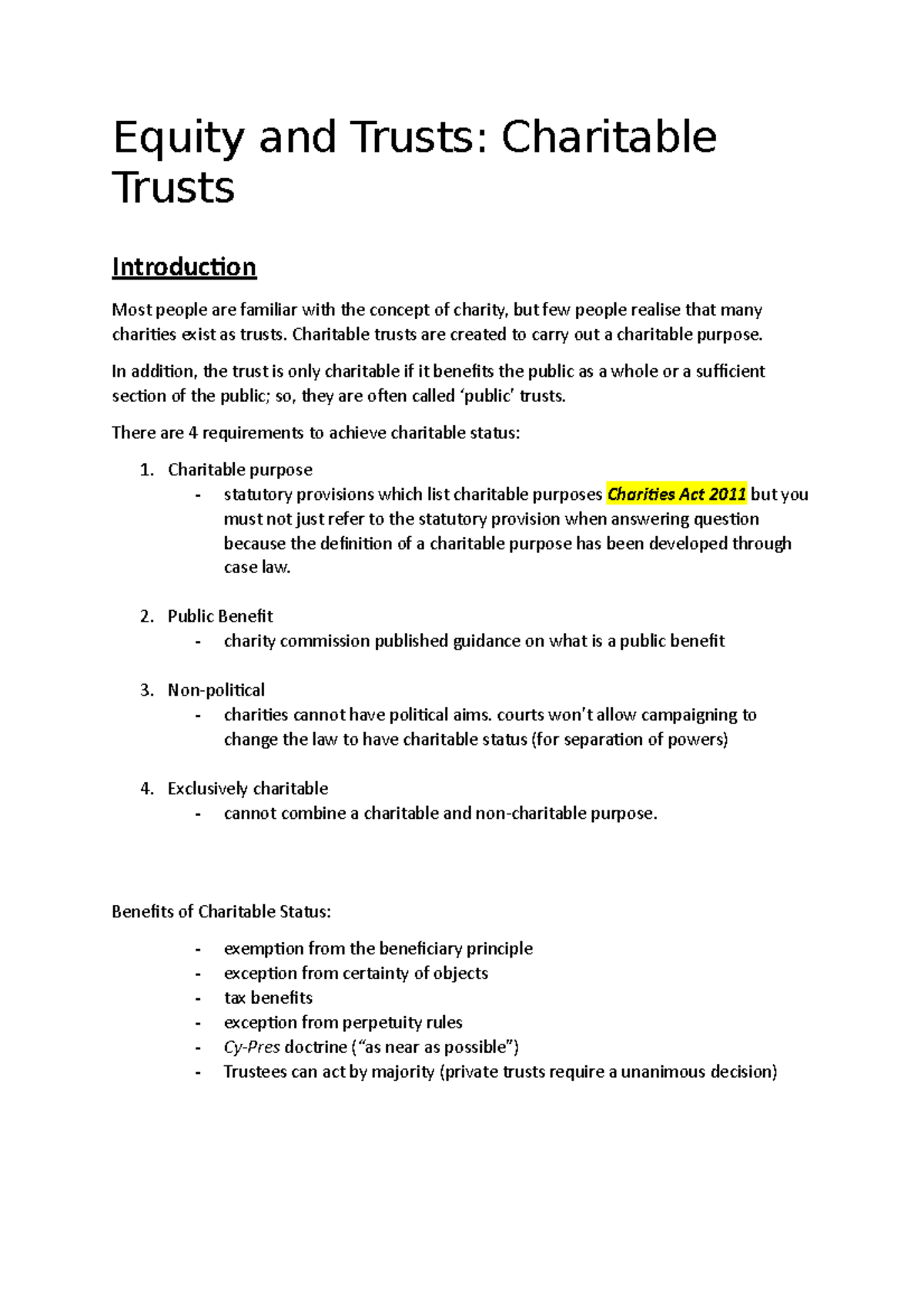 Charitiable Trusts - Notes - Equity and Trusts: Charitable Trusts ...