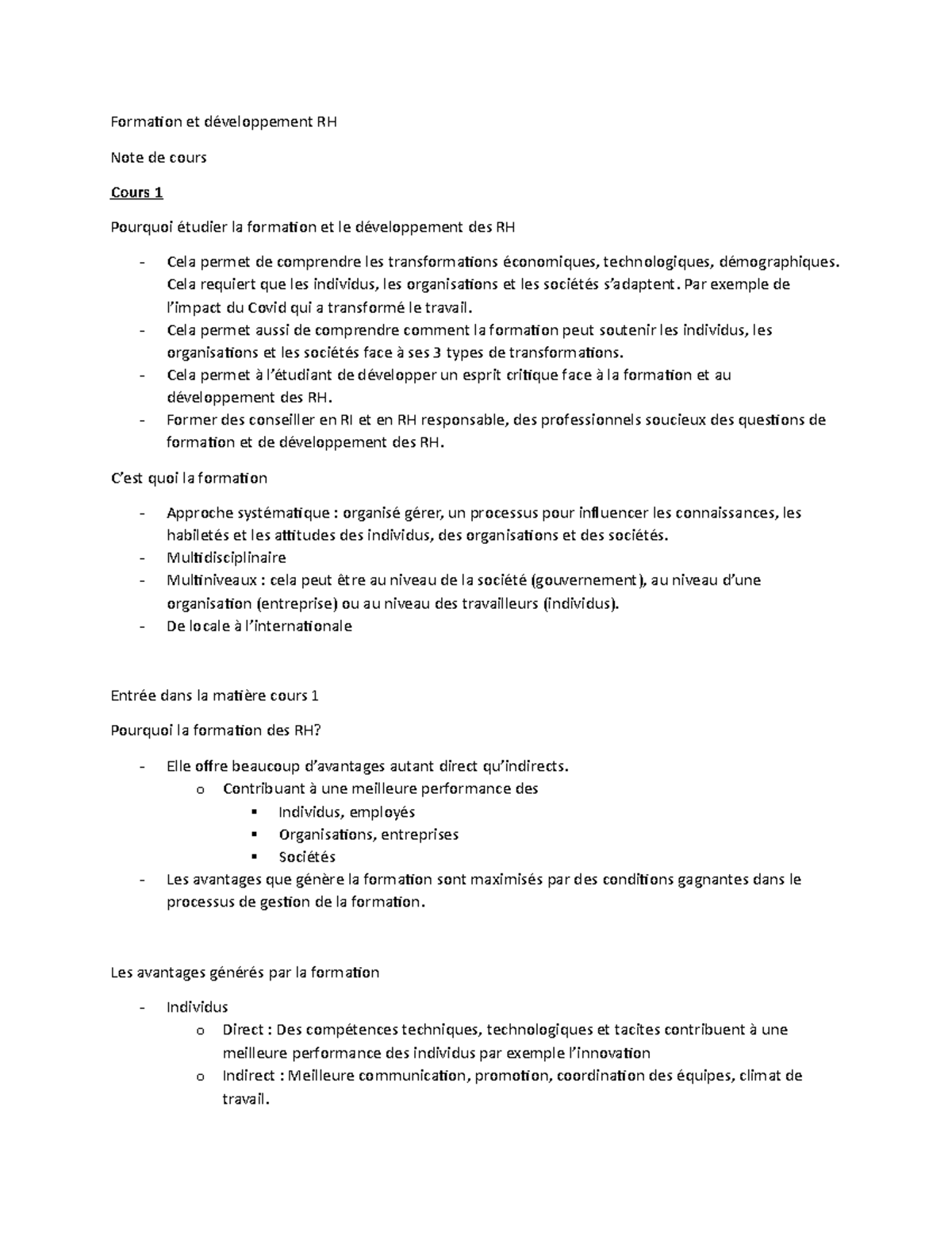 Note formation et développement des RH - Formation et développement RH ...
