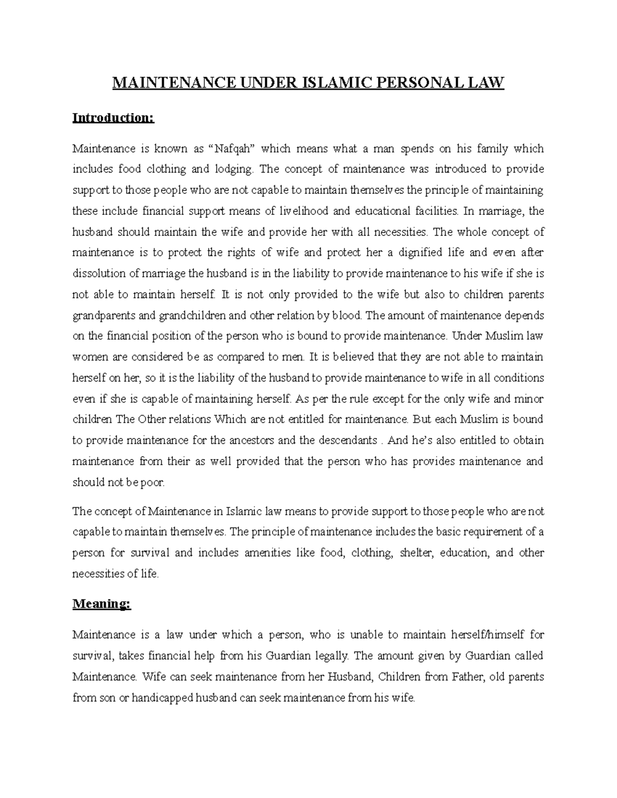 Session 06-Maintenance Under Islamic Law - MAINTENANCE UNDER ISLAMIC ...
