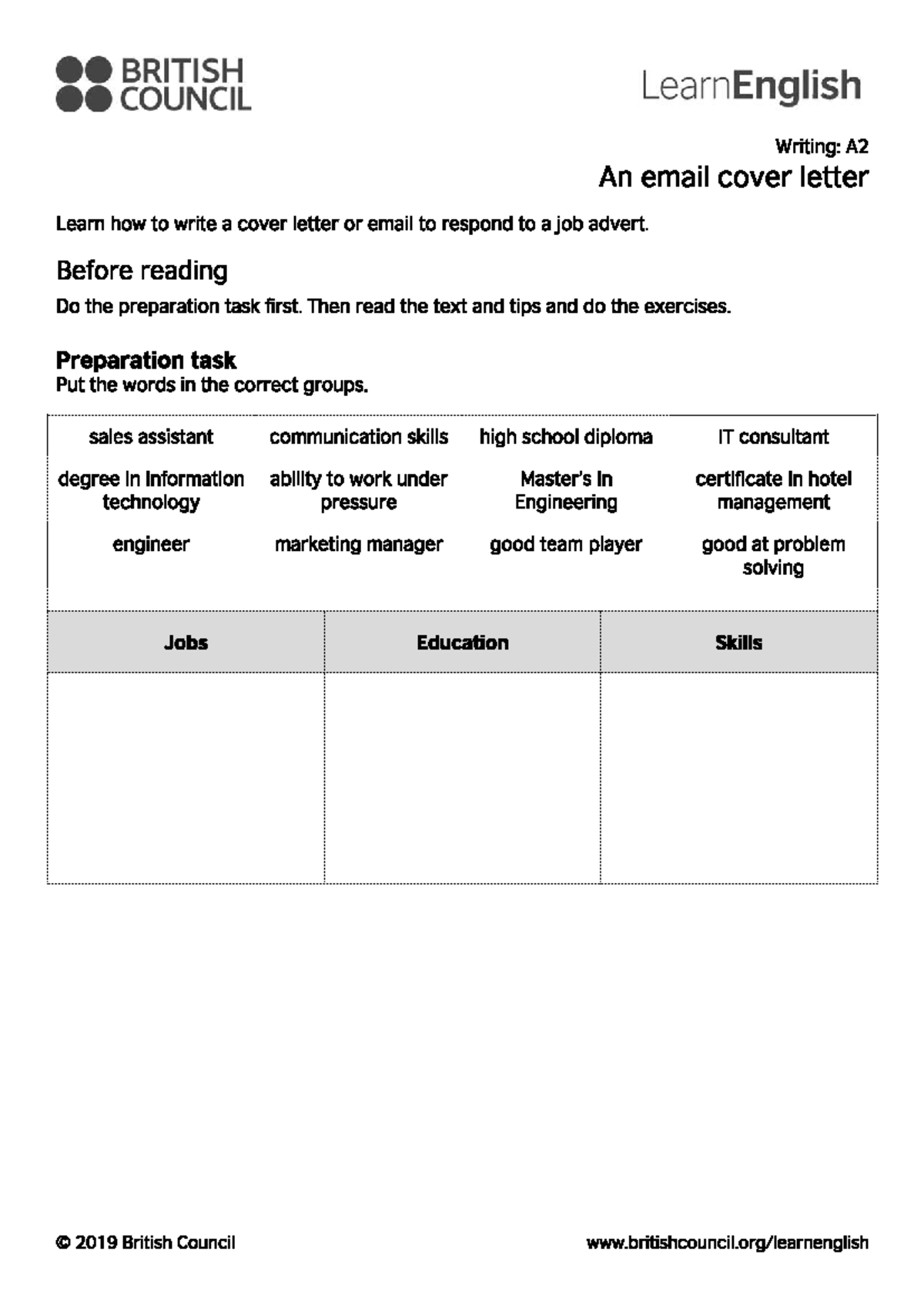 Writing an e-mail cover letter - Inglés I - Studocu